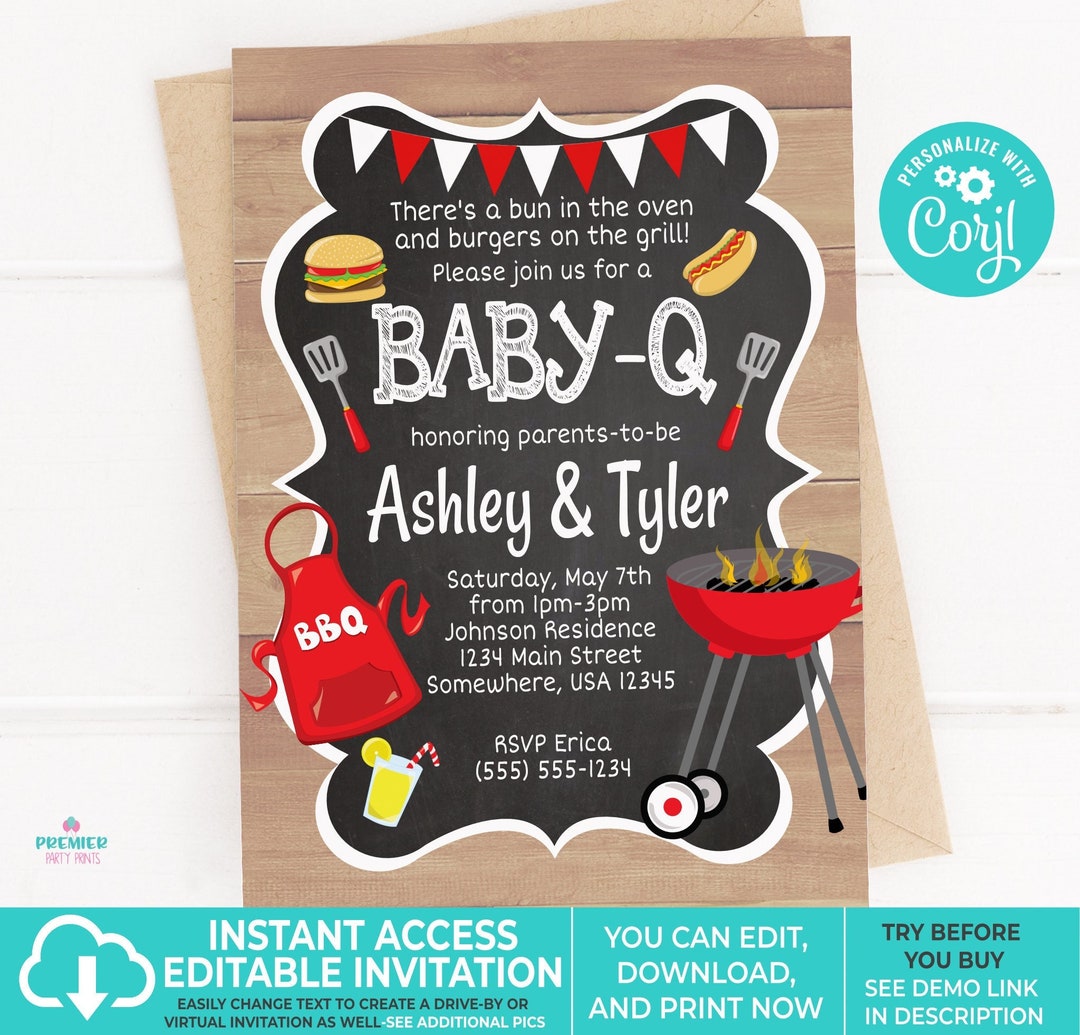 Editable Instant Access/download Babyq/bbq Baby Shower Invitation-bs152 ...
