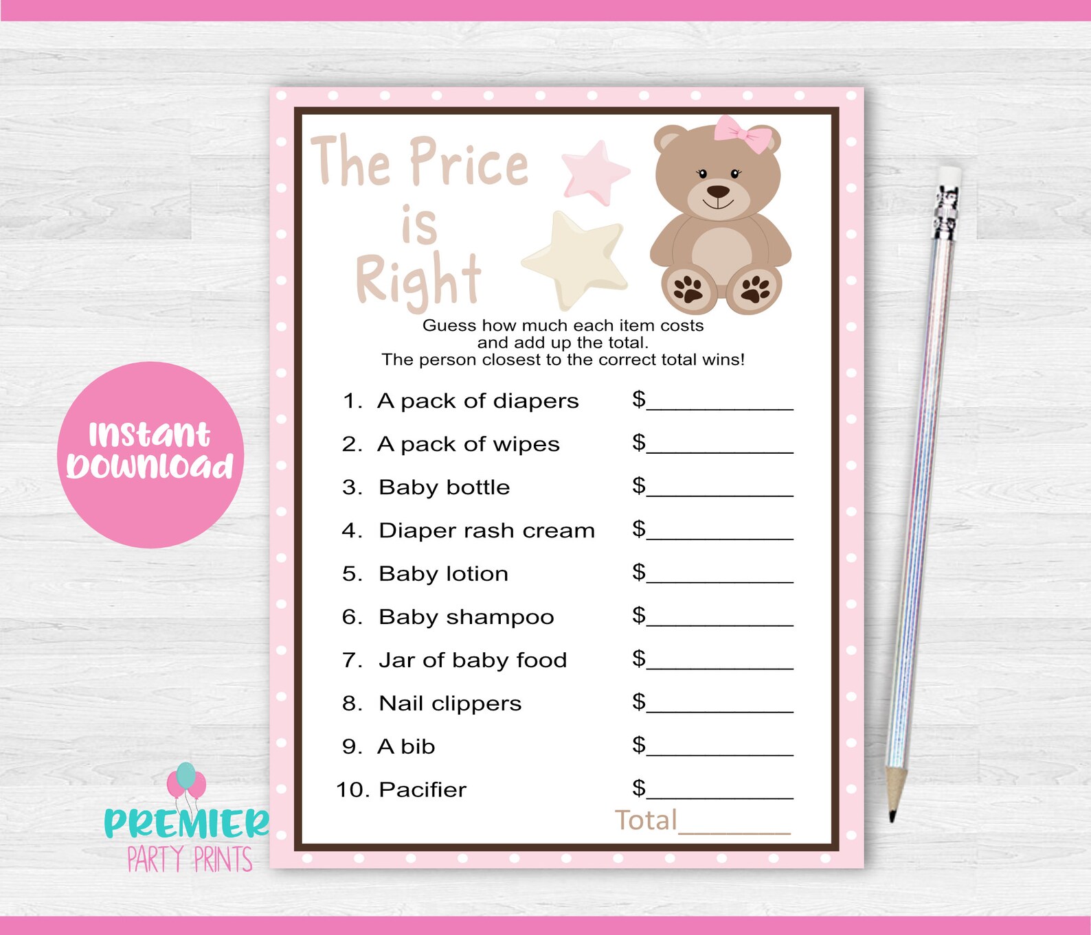 Instant Download Pink Teddy Bear Baby Shower 8 Game - Etsy