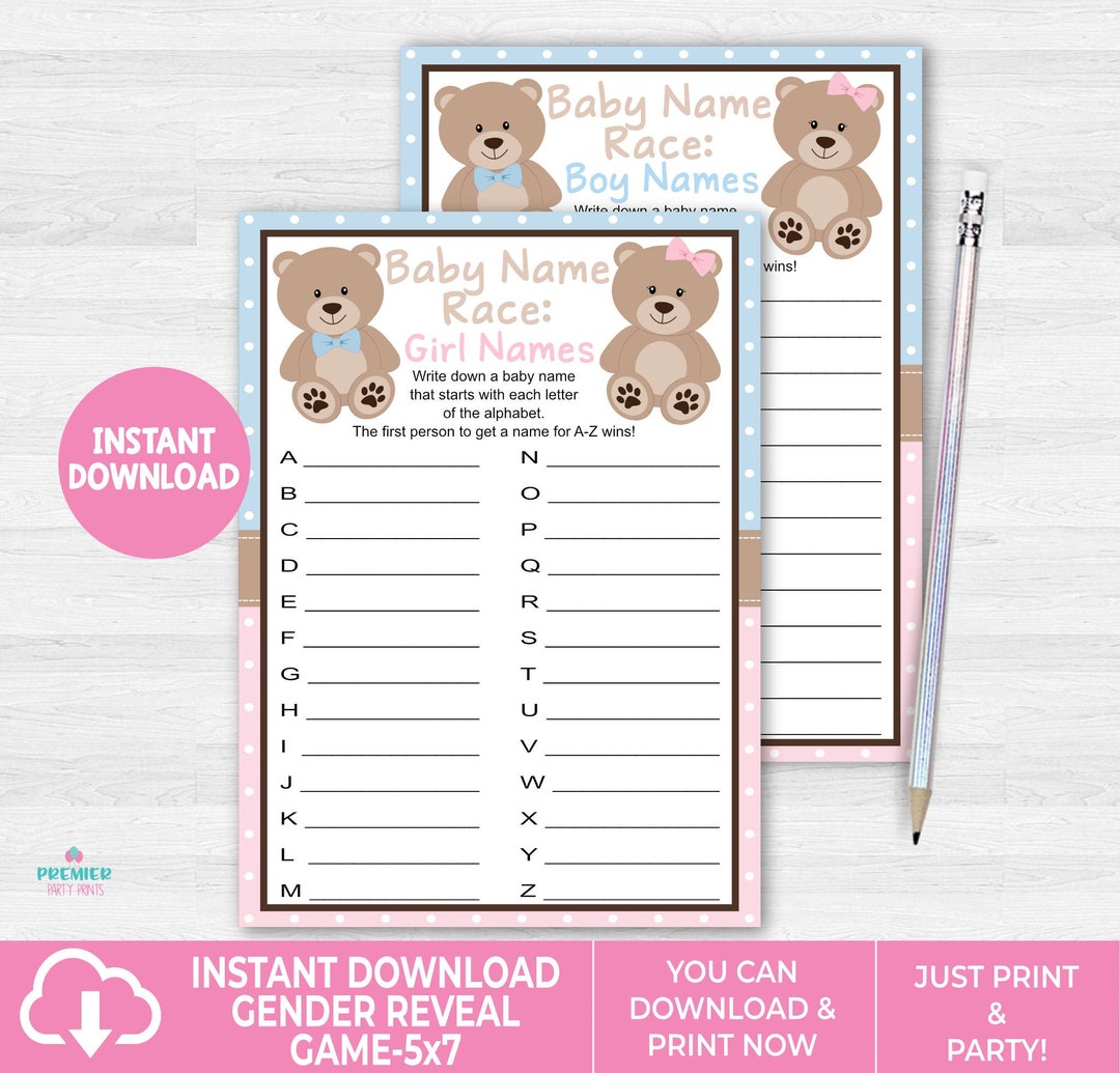 Instant Download Teddy Bear Baby Name Race Gender Reveal Game-gr003 - Etsy