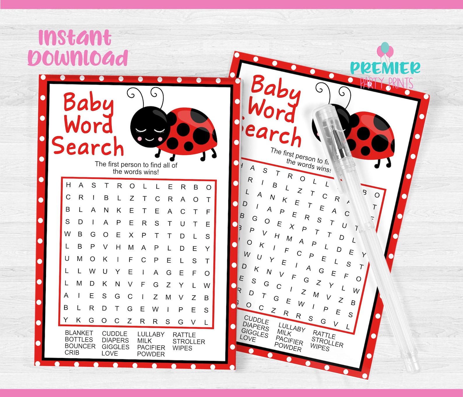 Instant Download Little Ladybug Baby Word Search Baby Shower - Etsy