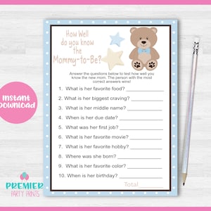 Instant Download Blue Teddy Bear Baby Shower 8 Game Bundle-bs018 - Etsy