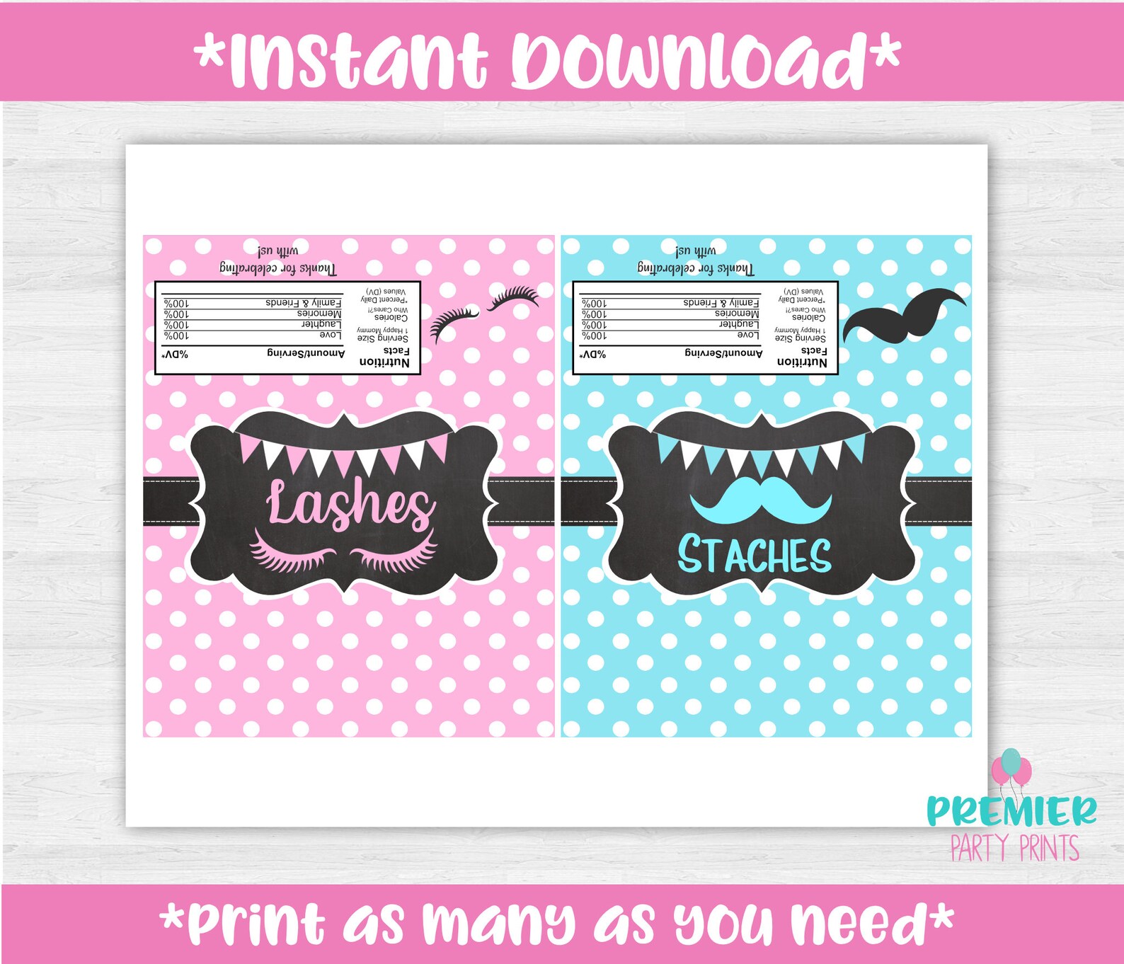 Instant Download Lashes or Staches Gender Reveal Candy Bar - Etsy