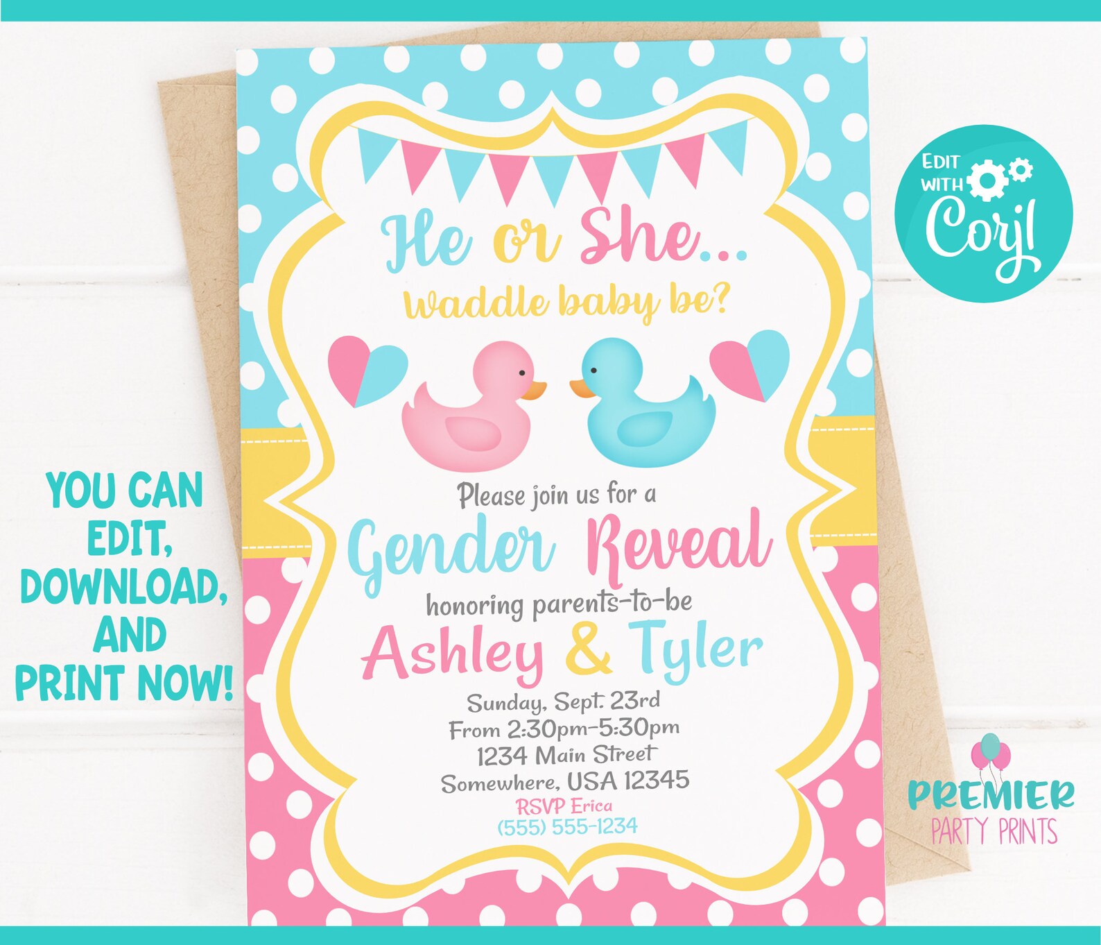 Editable Instant Access/download Waddle Baby Be Rubber Ducky Gender ...