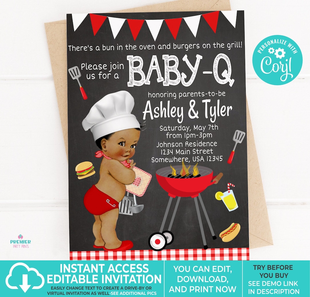Editable Instant Access/download Babyq/bbq Baby Shower Invitation Vers ...