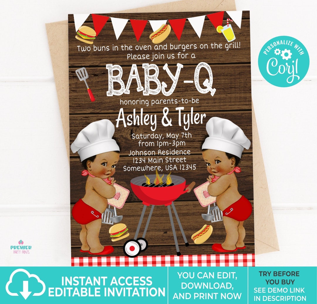 Editable Instant Access/download Babyq/bbq Twin Boy Baby Shower ...