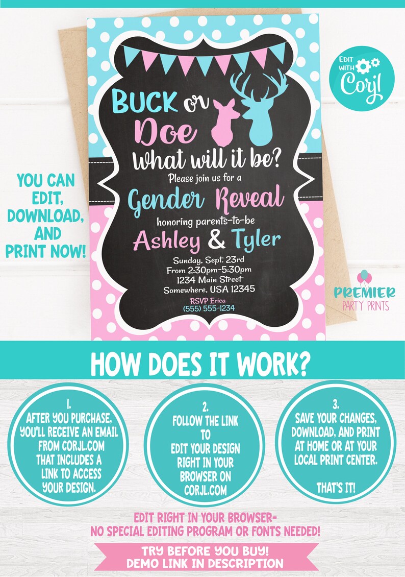 Editable Instant Access/download Buck or Doe Gender Reveal | Etsy