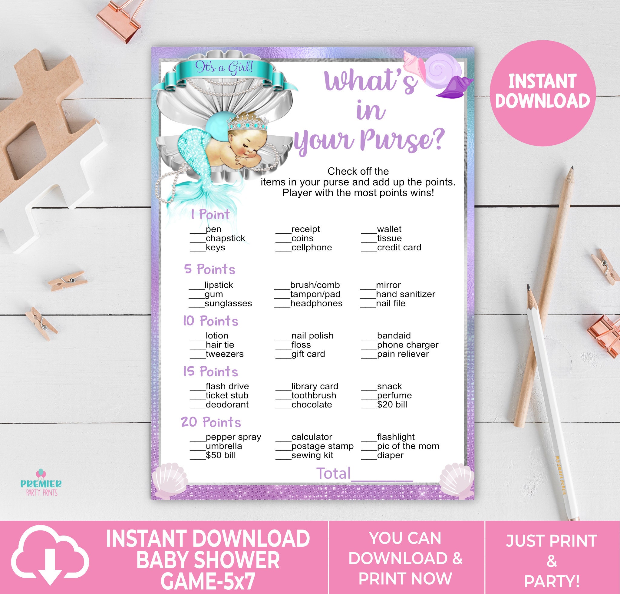 Instant Download Mermaid Baby Shower Game Bundle Light Tone-bs065 - Etsy