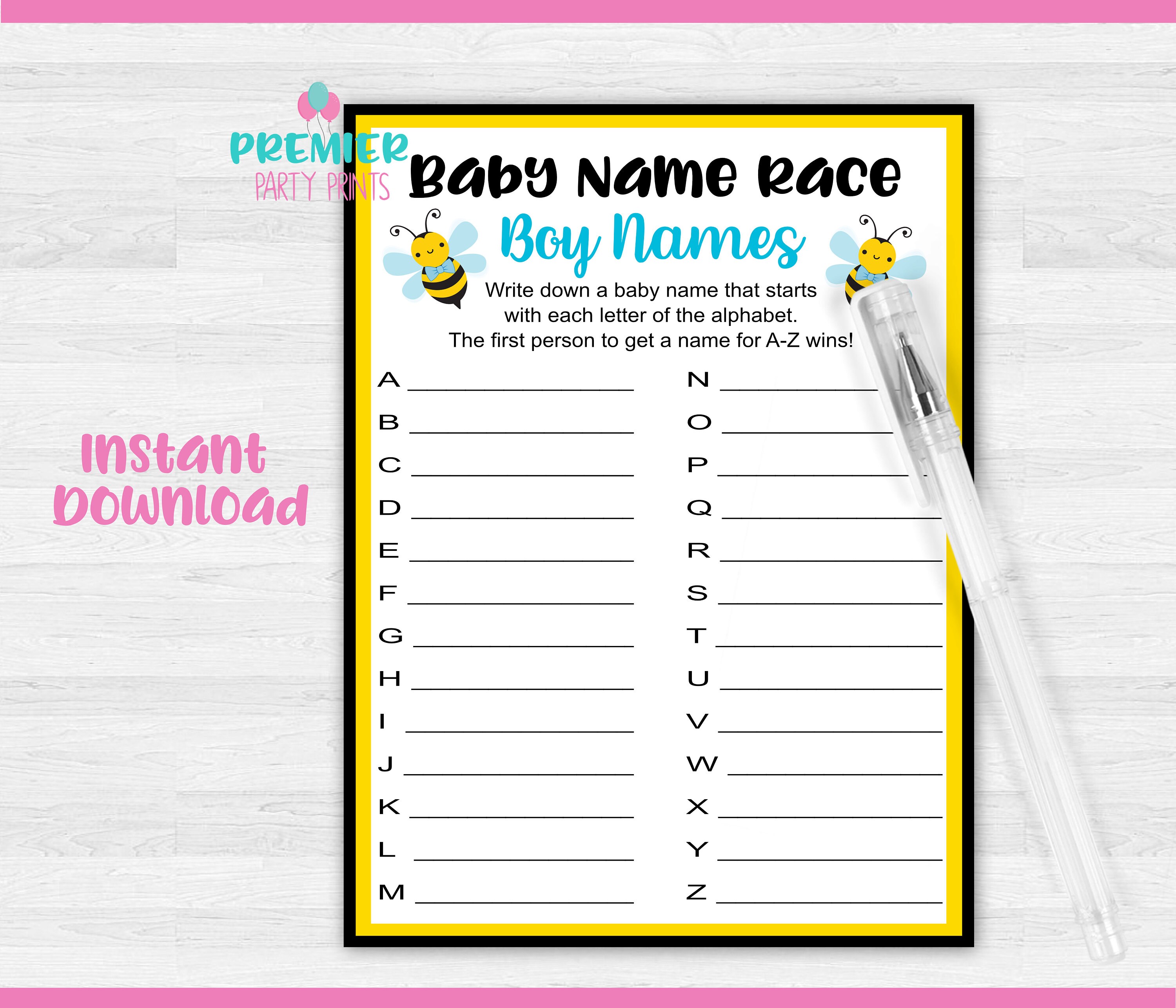 Instant Download Printable What Will Baby Bee Baby Name Race - Etsy