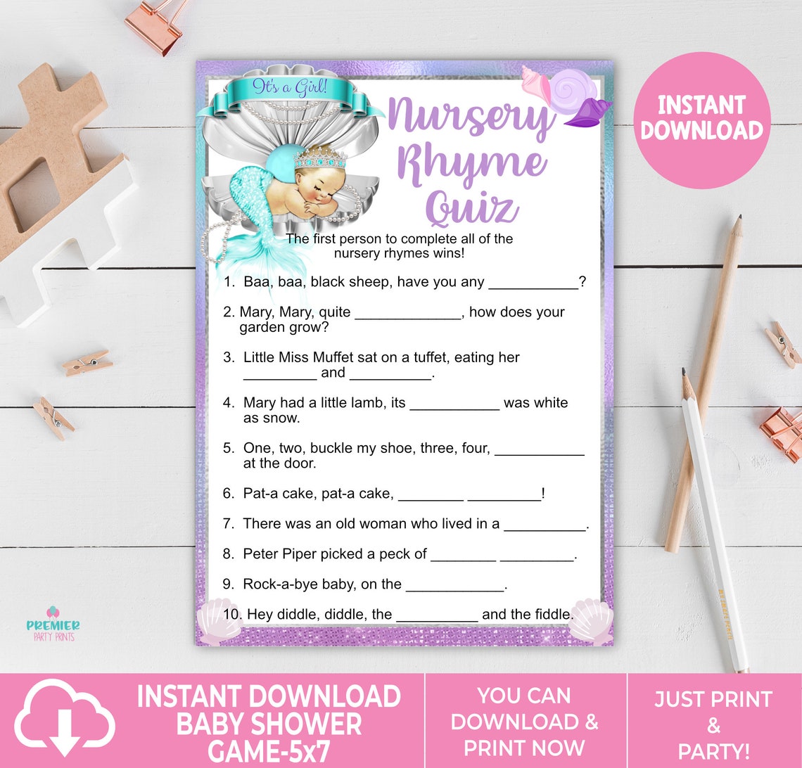 Instant Download Mermaid Baby Shower Game Bundle Light | Etsy