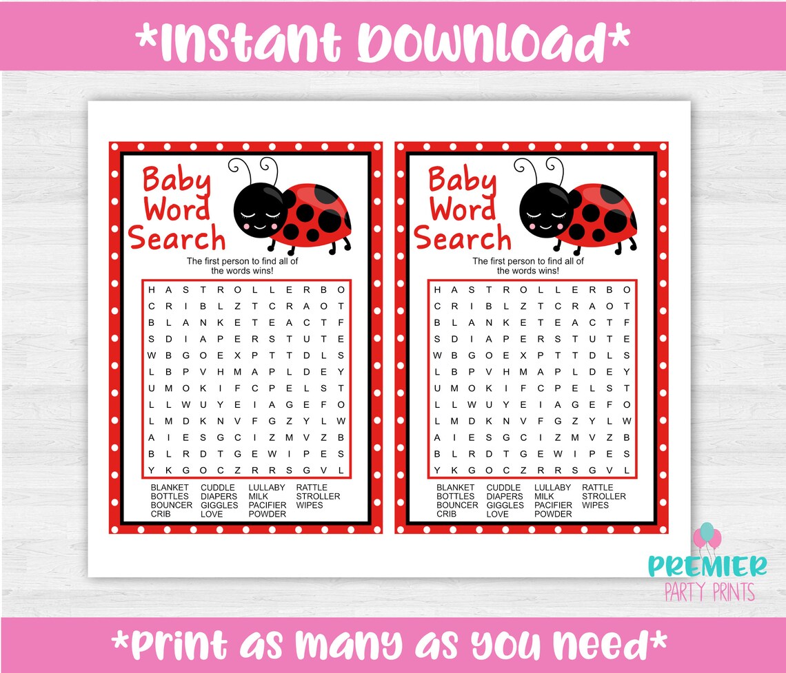 Instant Download Little Ladybug Baby Word Search Baby Shower - Etsy