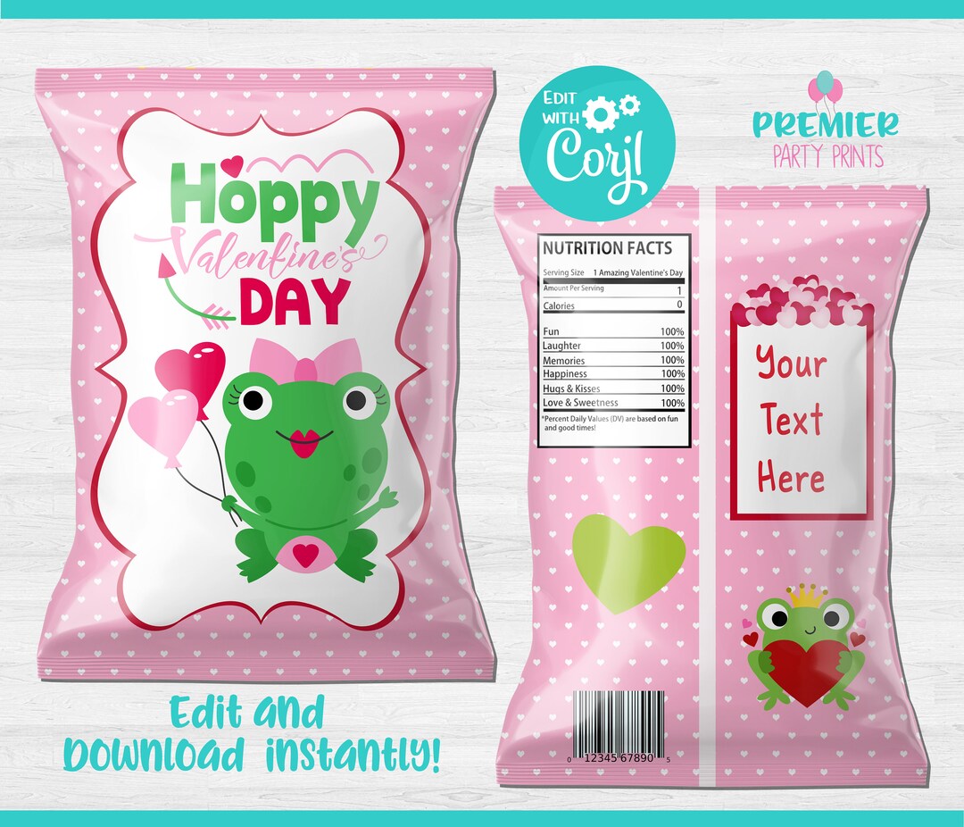 Instant Download Editable Frog Valentine's Day Chip Bag-v004 - Etsy