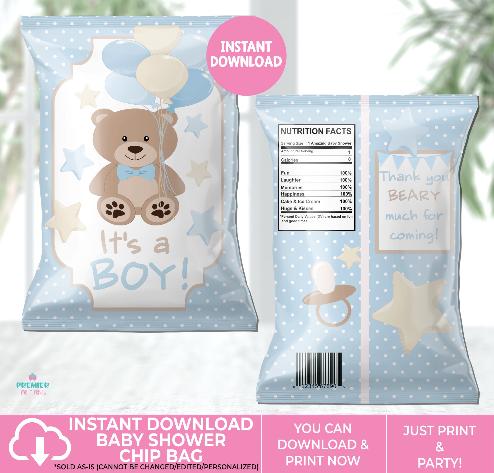 Instant Download Blue Teddy Bear Baby Shower Bundle-bs018 - Etsy
