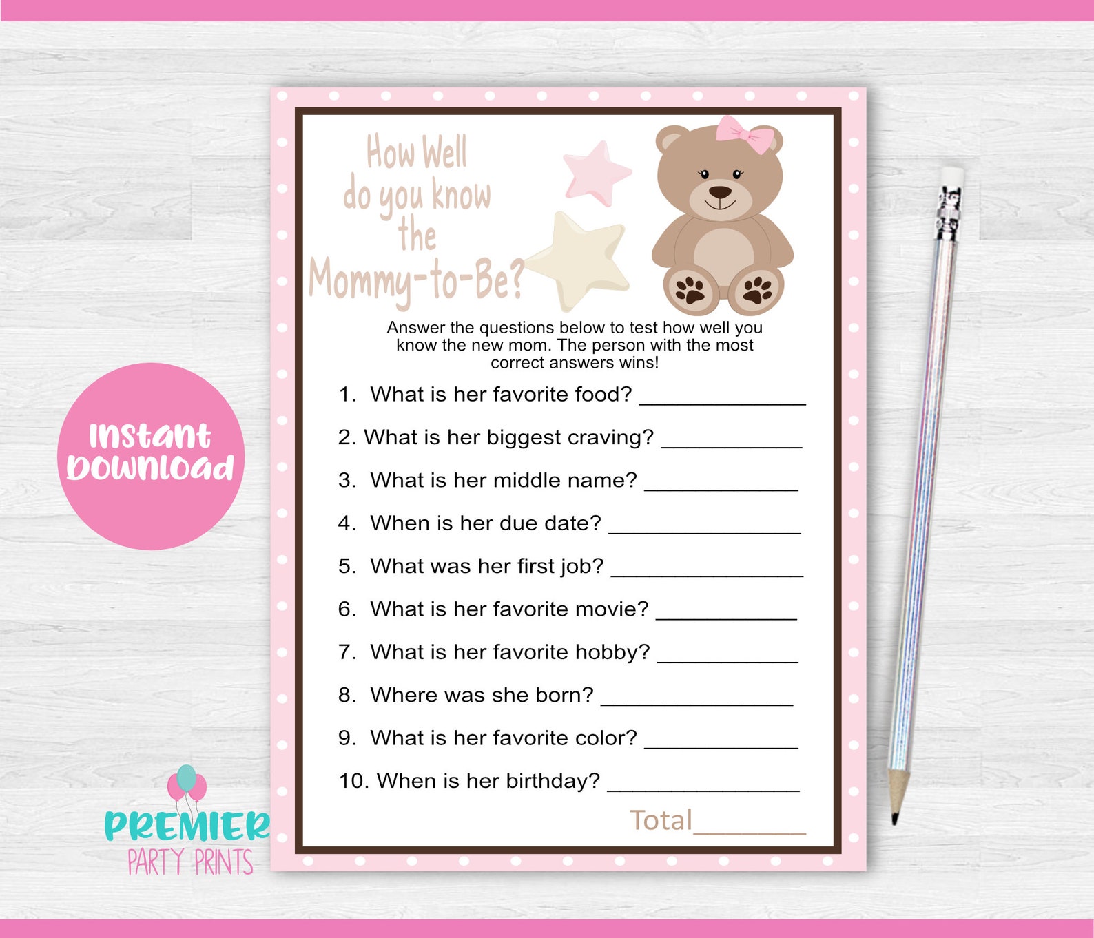 Instant Download Pink Teddy Bear Baby Shower 8 Game - Etsy