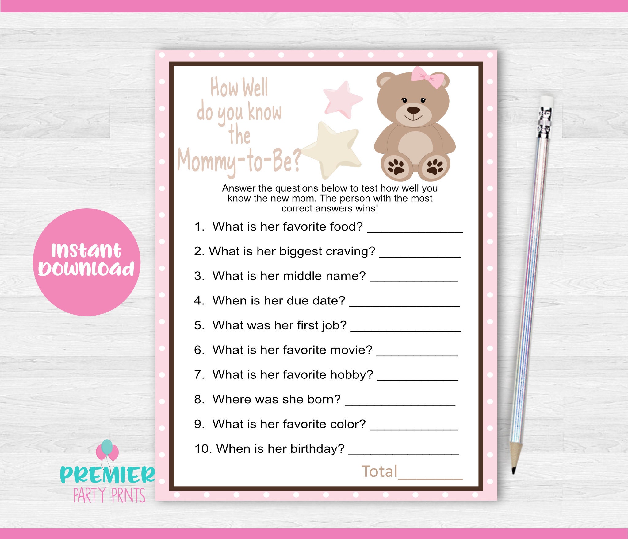 Instant Download Pink Teddy Bear Baby Shower 8 Game Bundle-bs036 - Etsy