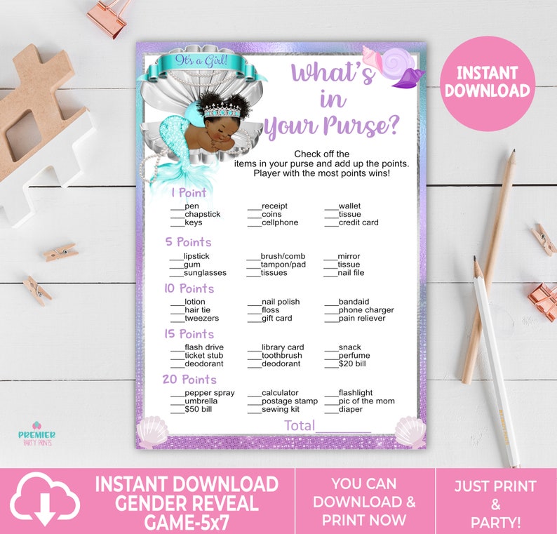 Instant Download Mermaid Baby Shower Game Bundle Brown | Etsy