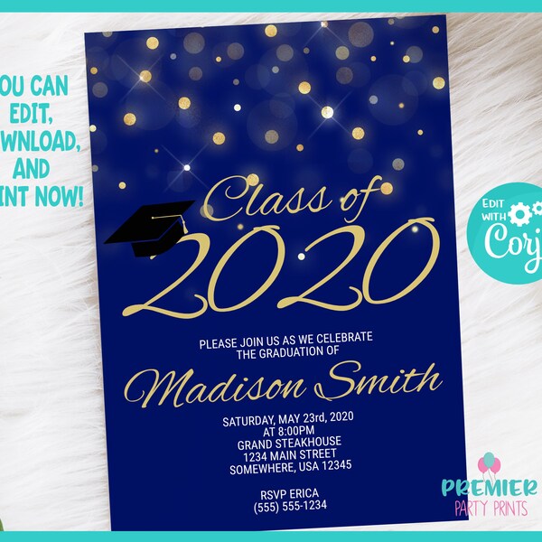 Blue and Gold Graduation Invitations - Etsy