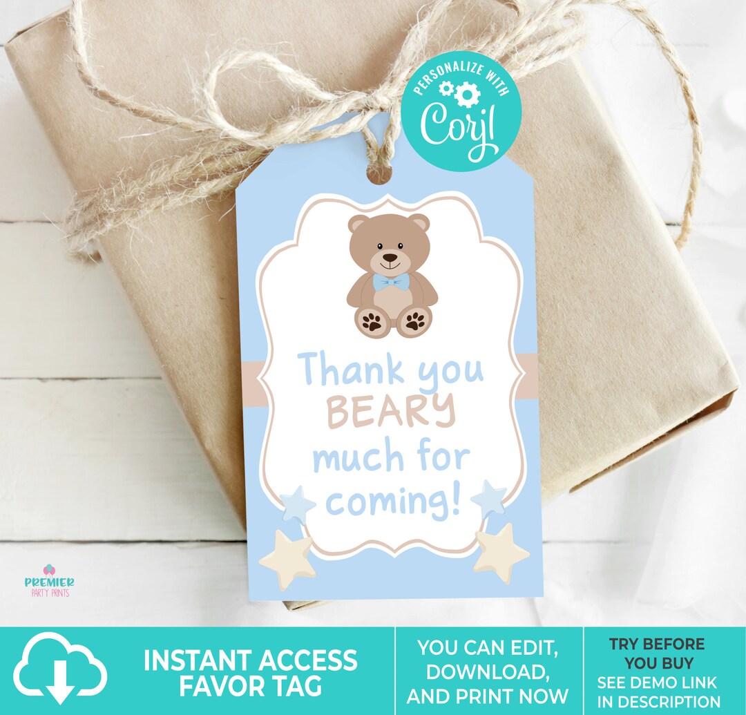 Instant Download Editable Teddy Bear Favor Tags-bs018 - Etsy