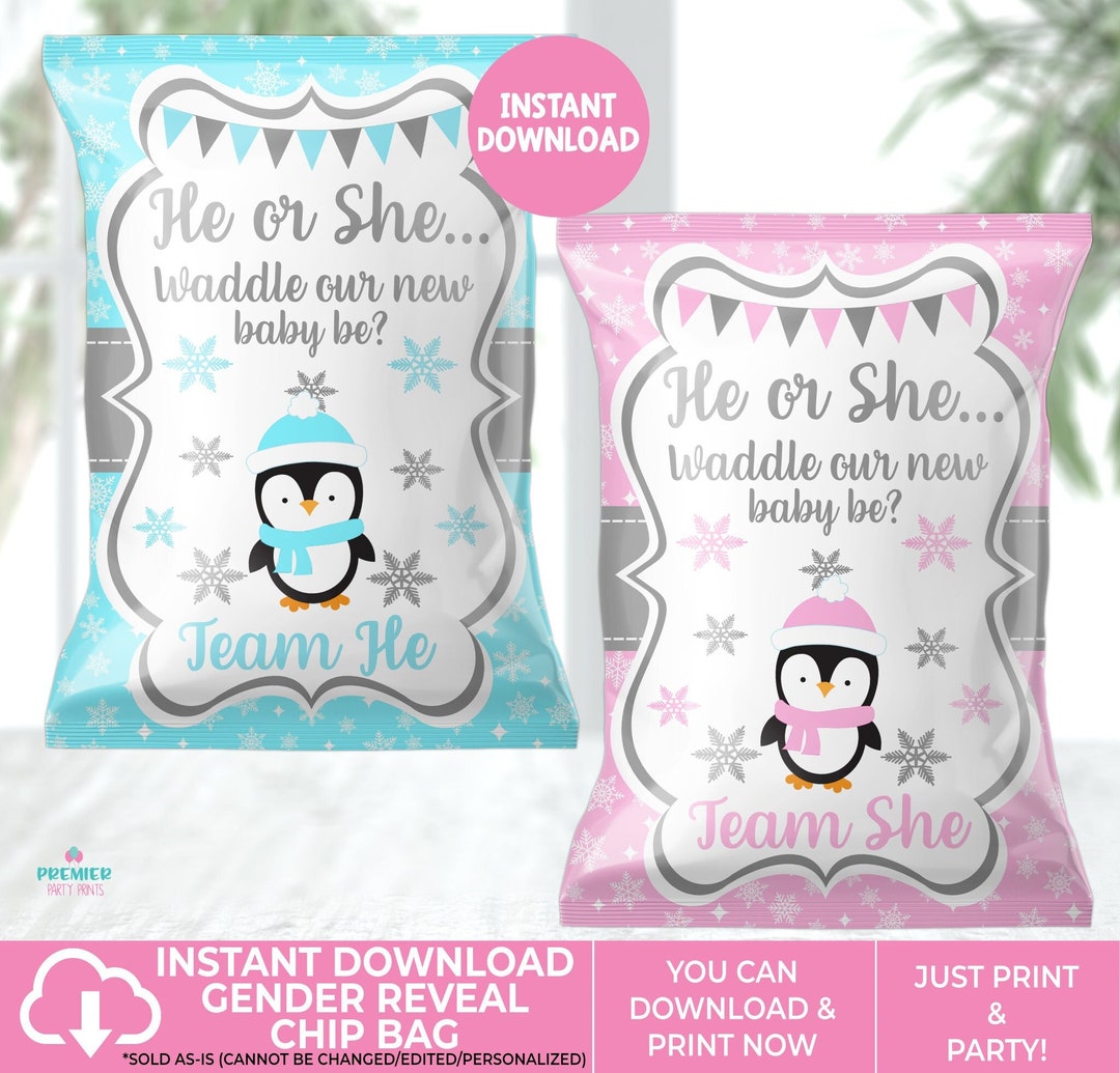 Instant Download Waddle Baby Be Christmas/winter Gender Reveal Chip Bag ...