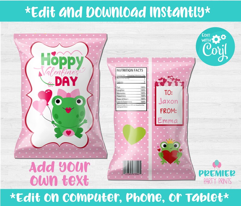 Instant Download Editable Frog Valentine's Day Chip Bag-v004 - Etsy