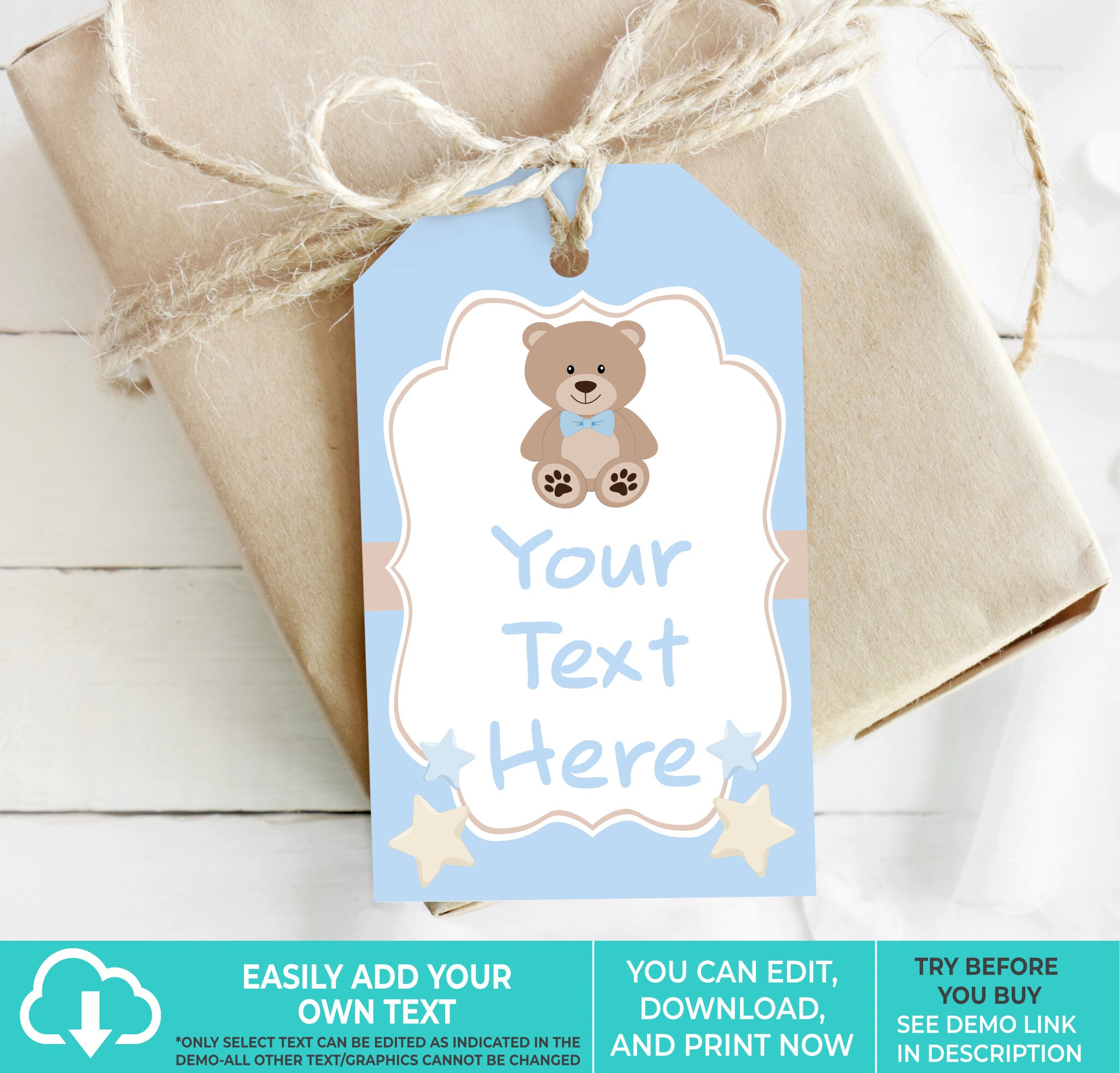 Instant Download Editable Teddy Bear Favor Tags-bs018 | Etsy