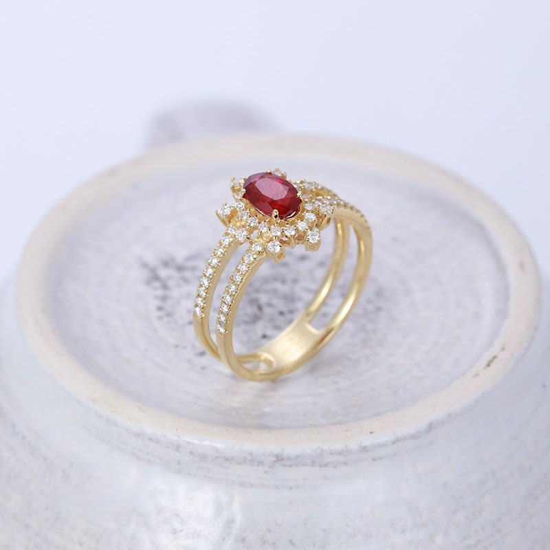 Unique Engagement Ring Ruby Vintage Women Diamond Wedding - Etsy