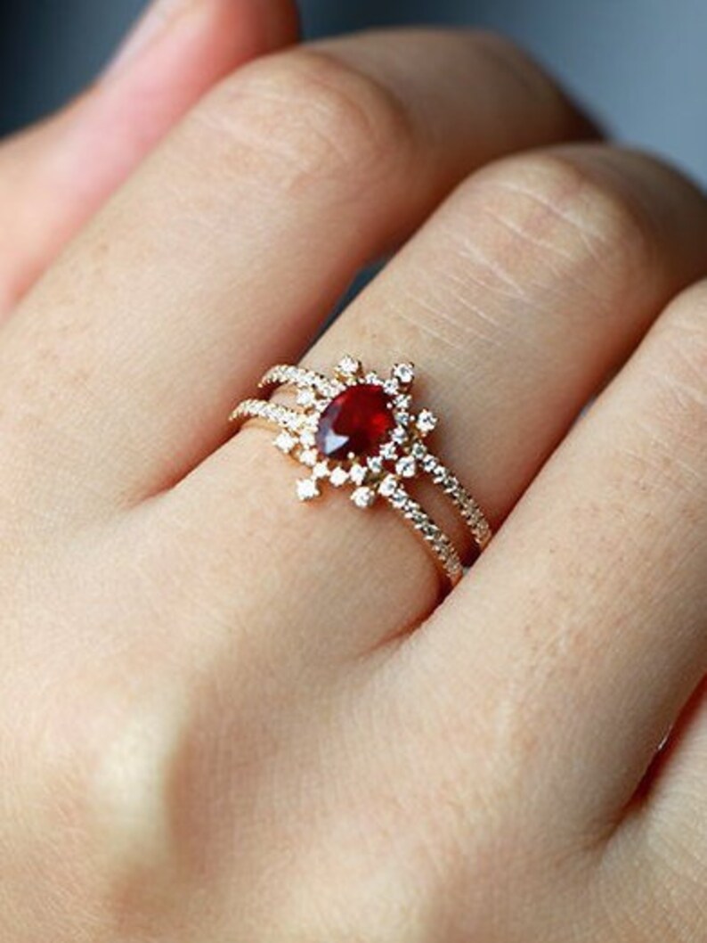 Unique Engagement Ring Ruby Vintage Women Diamond Wedding - Etsy