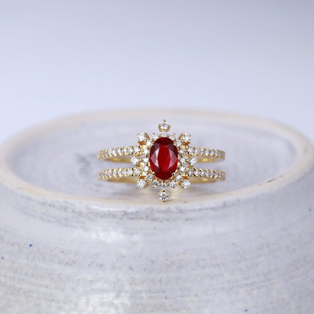 Unique Engagement Ring Ruby Vintage Women Diamond Wedding - Etsy