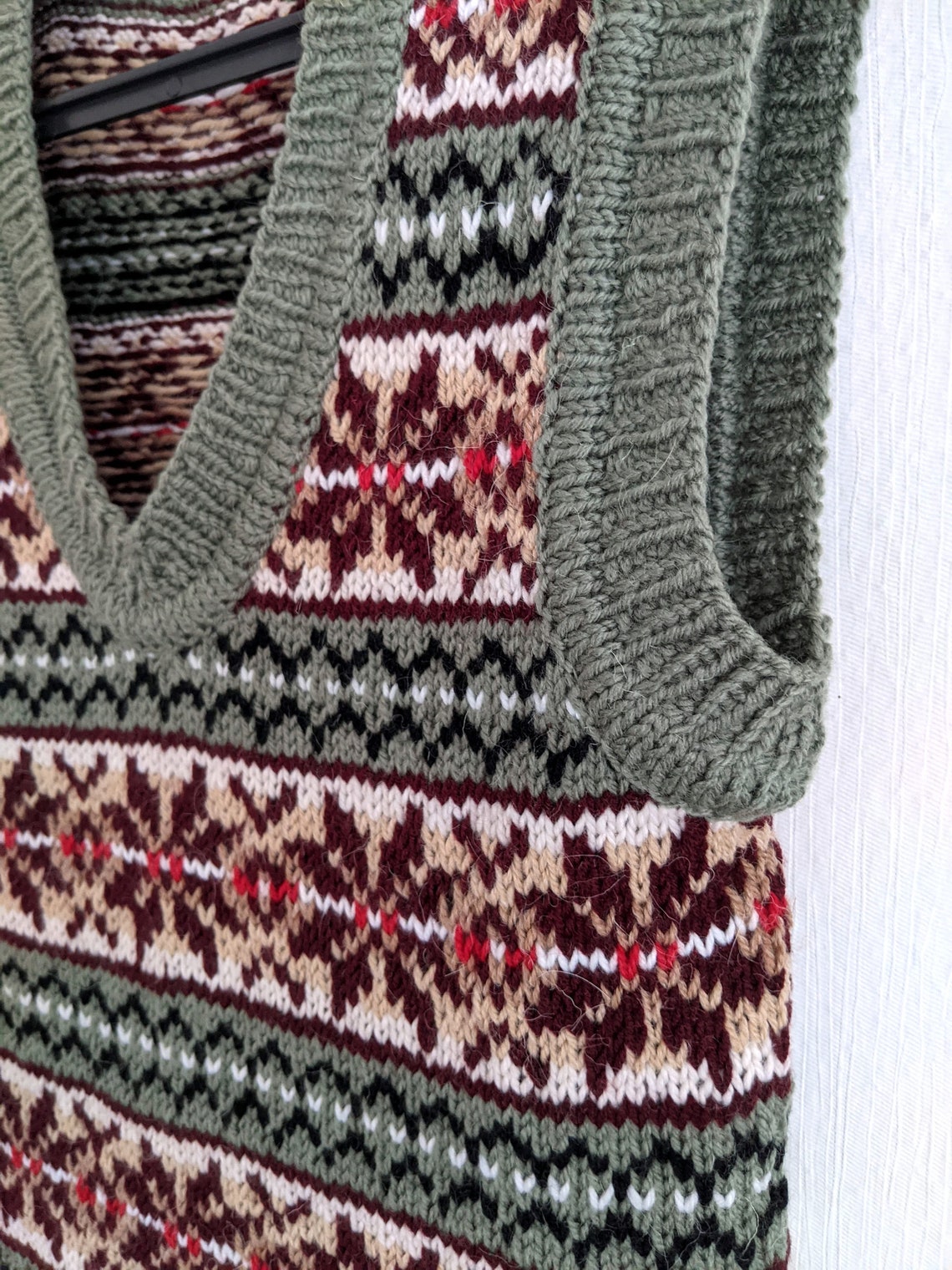 Handknit Fair Isle Vest V Neck Pullover Sleeveless Nordic - Etsy