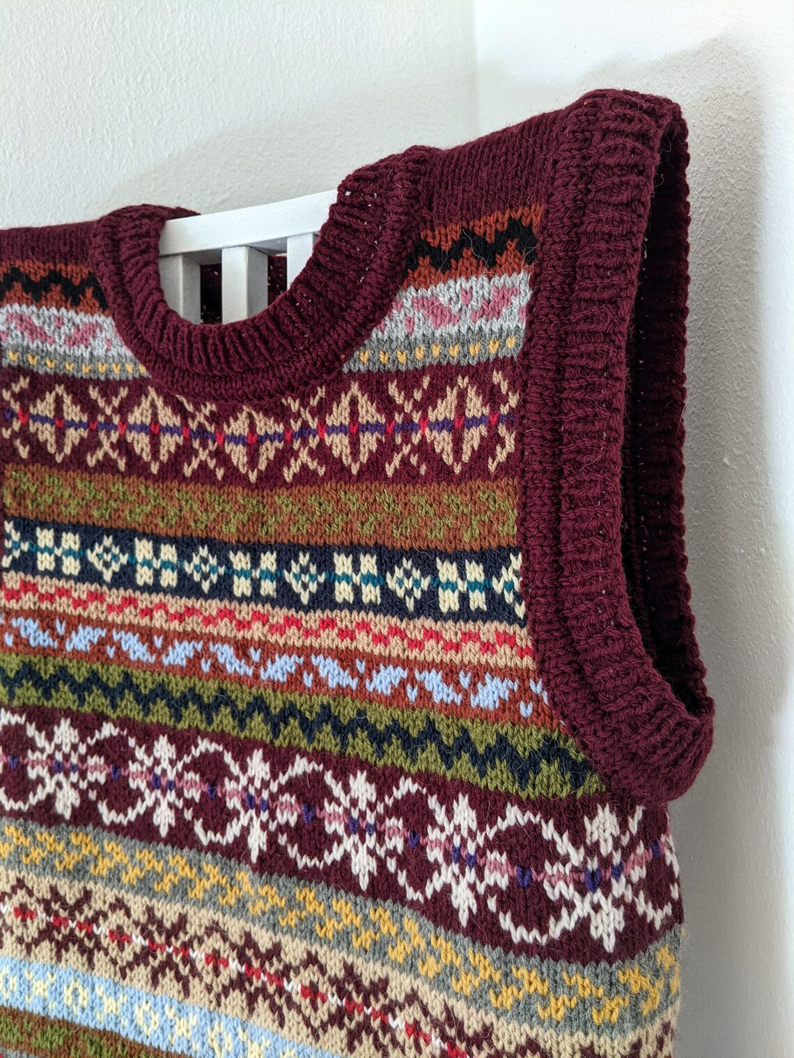 Handknit Fair Isle Vest, Nordic Unisex Vest, Vintage Style Slipover ...