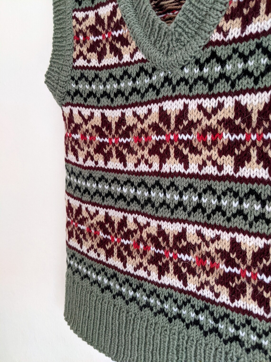 Handknit Fair Isle Vest V Neck Pullover Sleeveless Nordic - Etsy