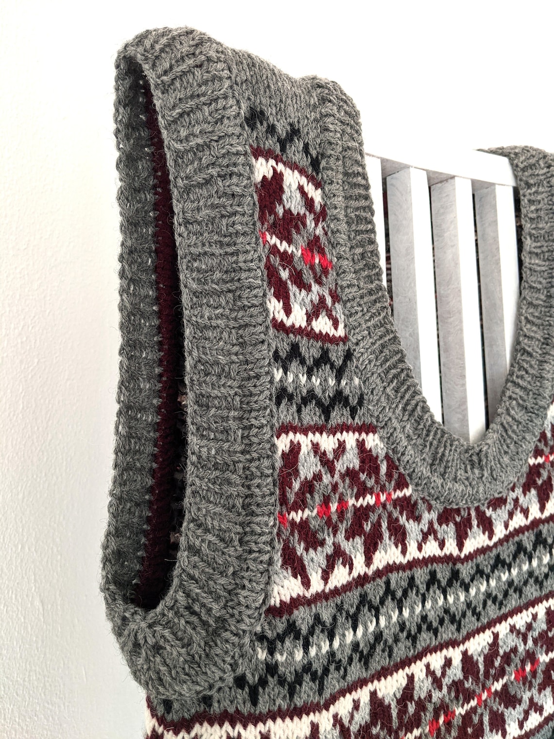 Fair Isle Hand Knitted Vest for Women, U-neck Slipover With an Ornament ...