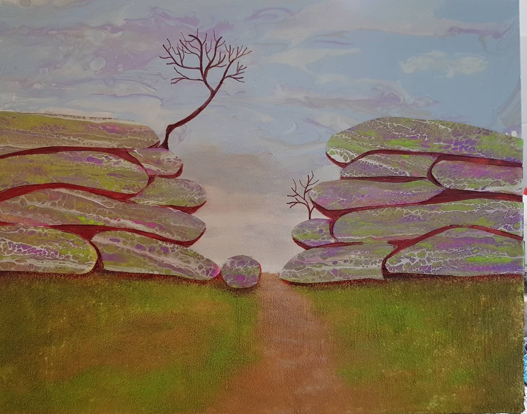 SALE Brimham Rocks, North Yorkshire, Acrylic and Collage Image ...