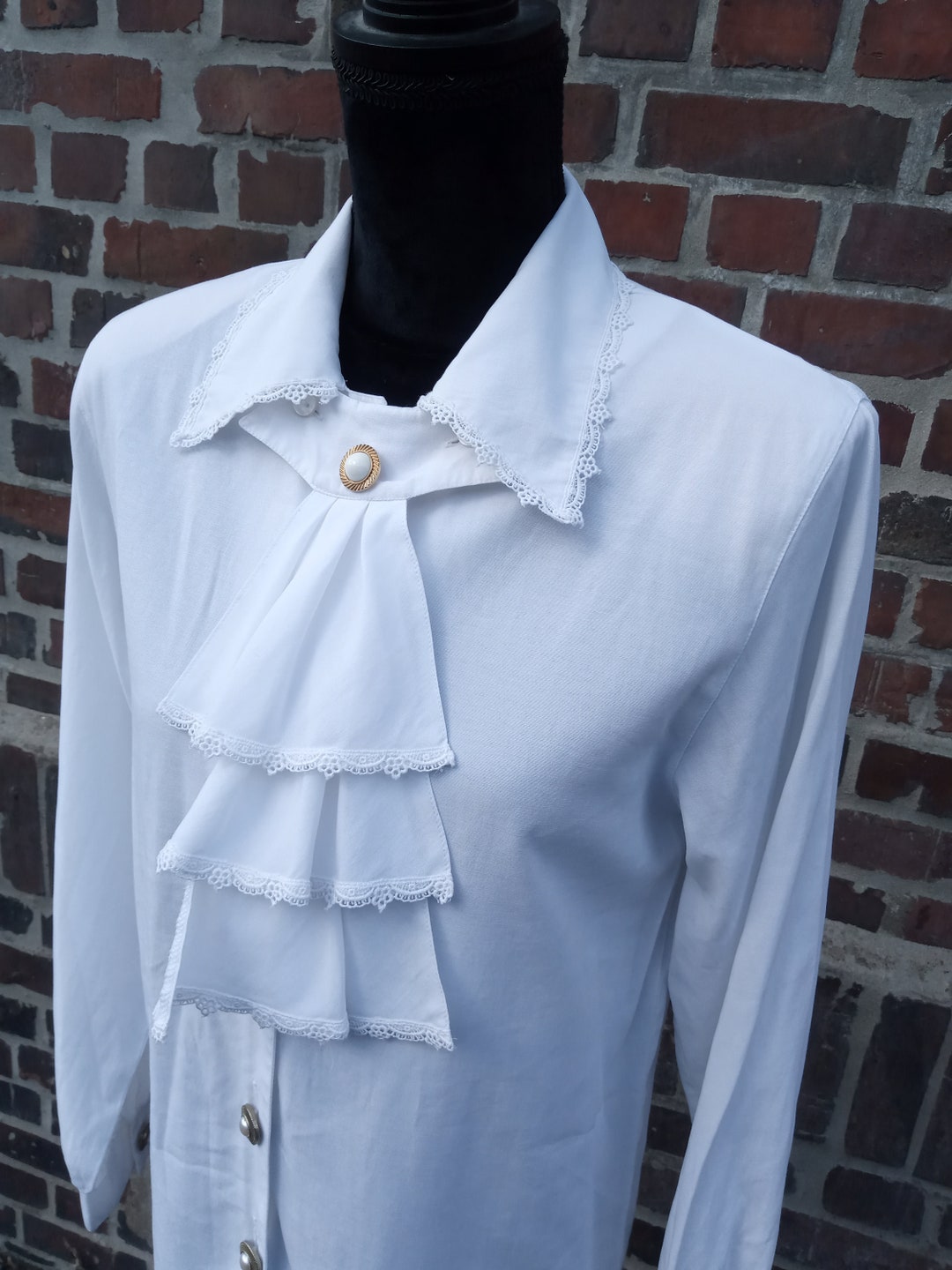 Vintage Ruffle Blouse 70s Gold Buttons - Etsy