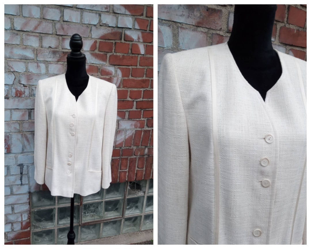 Cream-colored 80s Boucléblazer - Etsy