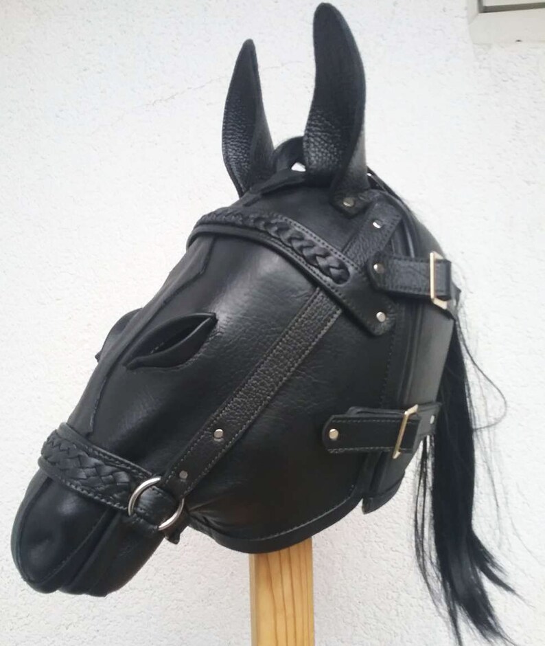 100% Leather Horse Mask With Sharp Anatomical Shape in Black Leather я ...