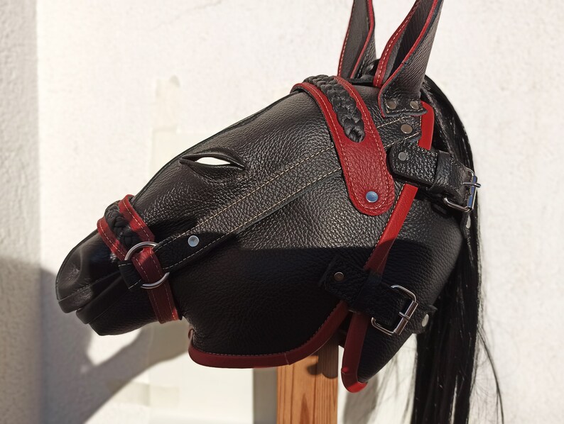 100% Leather Mask, Horse Mask, Handmade, Anatomically Shaped, Black-red ...