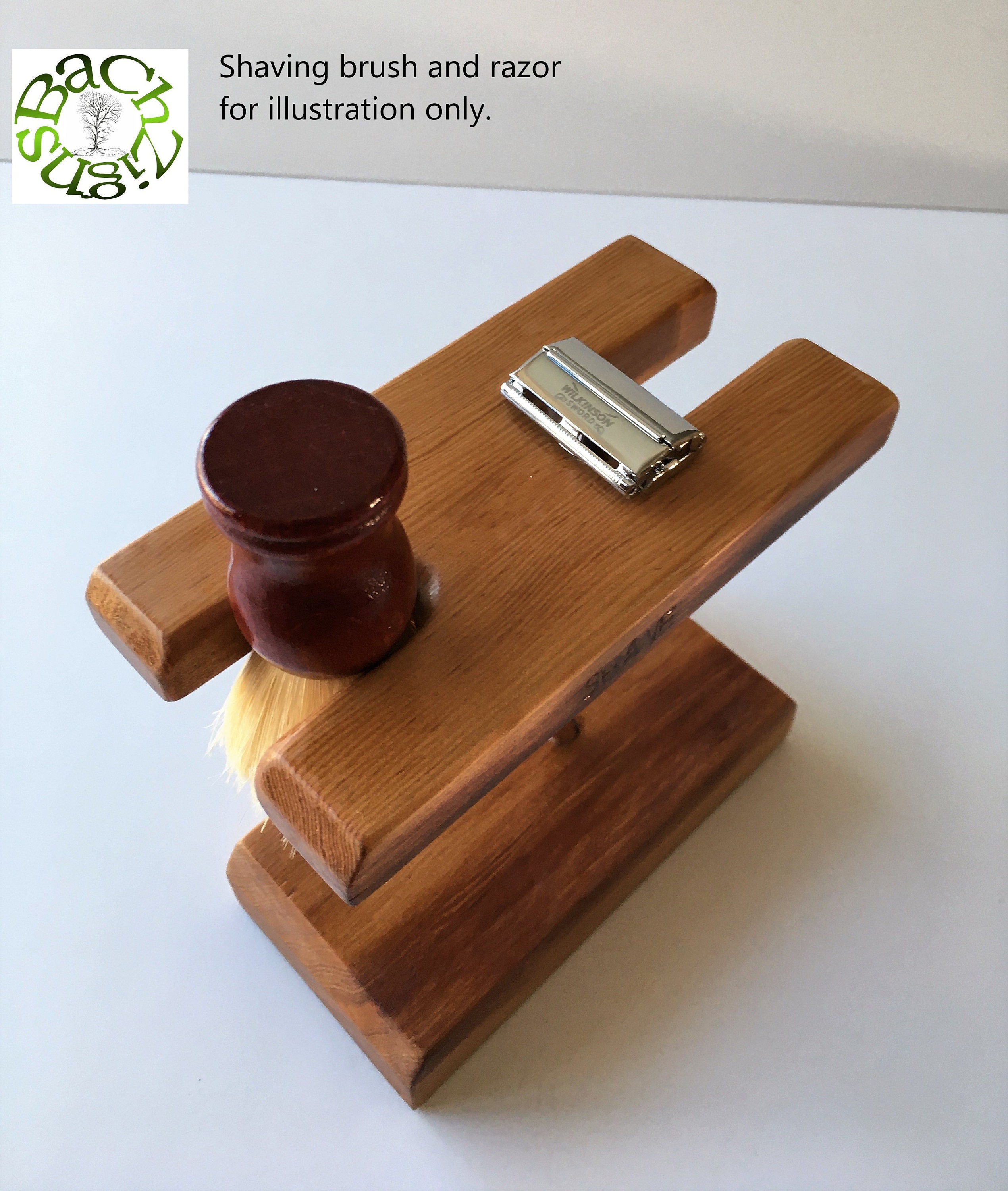 Handcrafted Pitch Pine Wooden Shaving Stand for Razor and Shaving Brush ...
