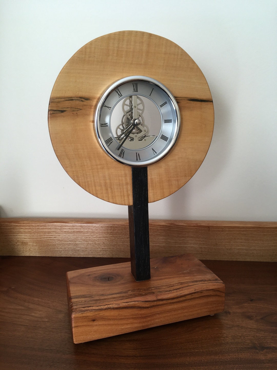 Handcrafted Wood Skeleton Desk Clock in Sycamore, Wenge and English ...