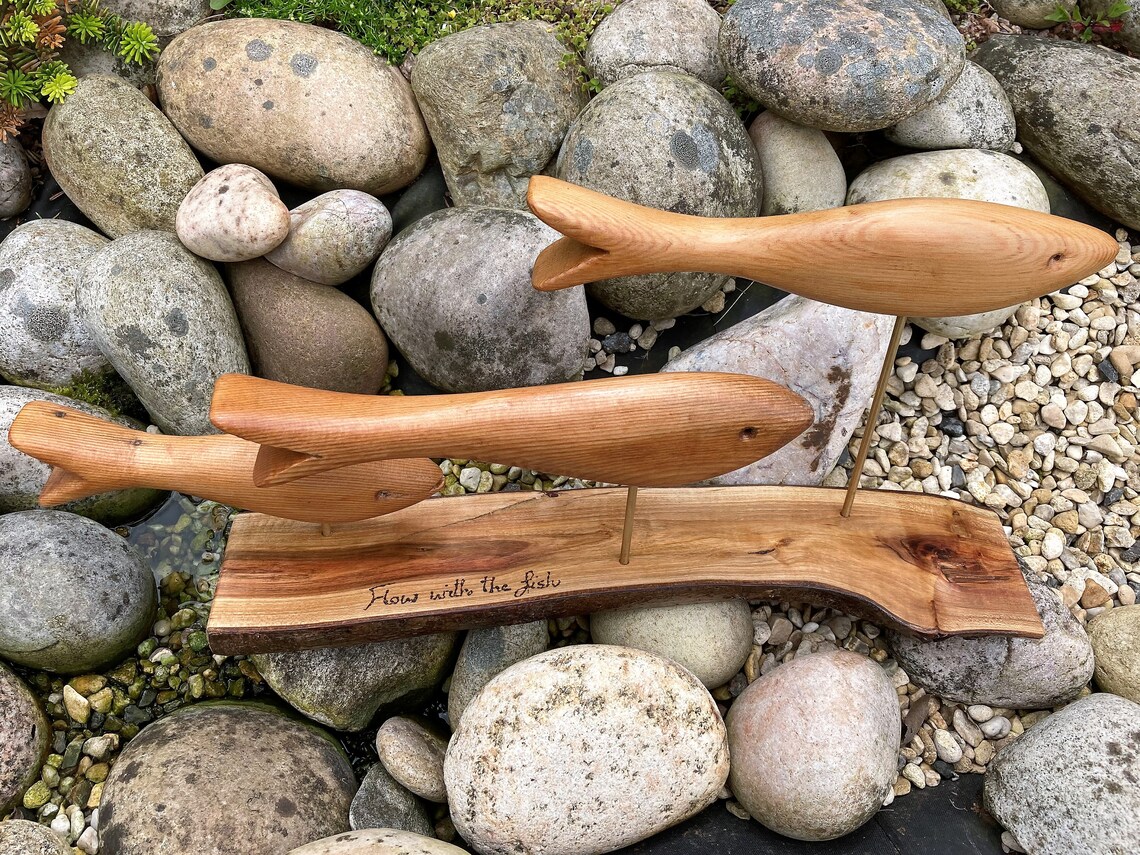 Hand Carved Pitch Pine Fish Sculptures on a English Pear Wood - Etsy
