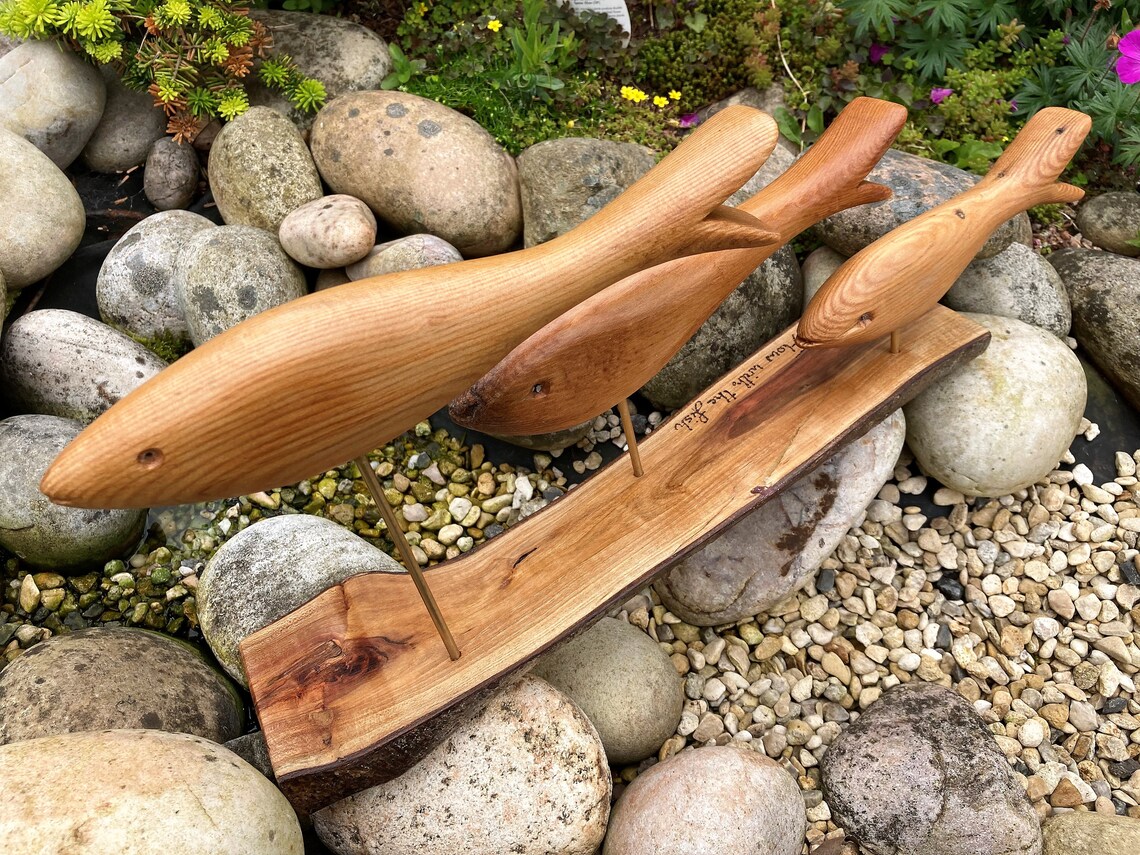 Hand Carved Pitch Pine Fish Sculptures on a English Pear Wood - Etsy