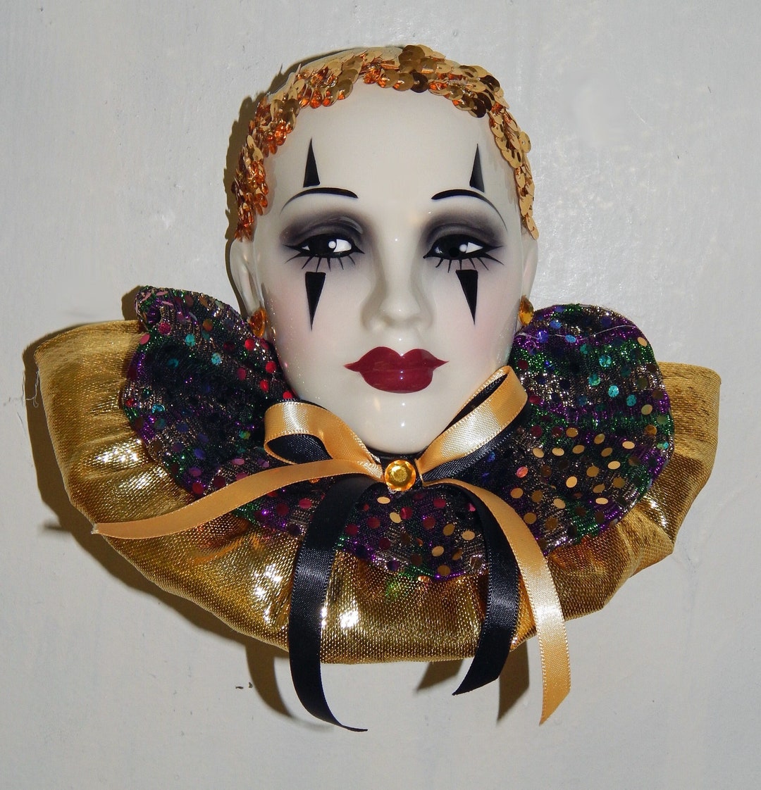 Unique Creations Pierrot Jester Clown Lady Face Mask Wall Hanging Decor ...