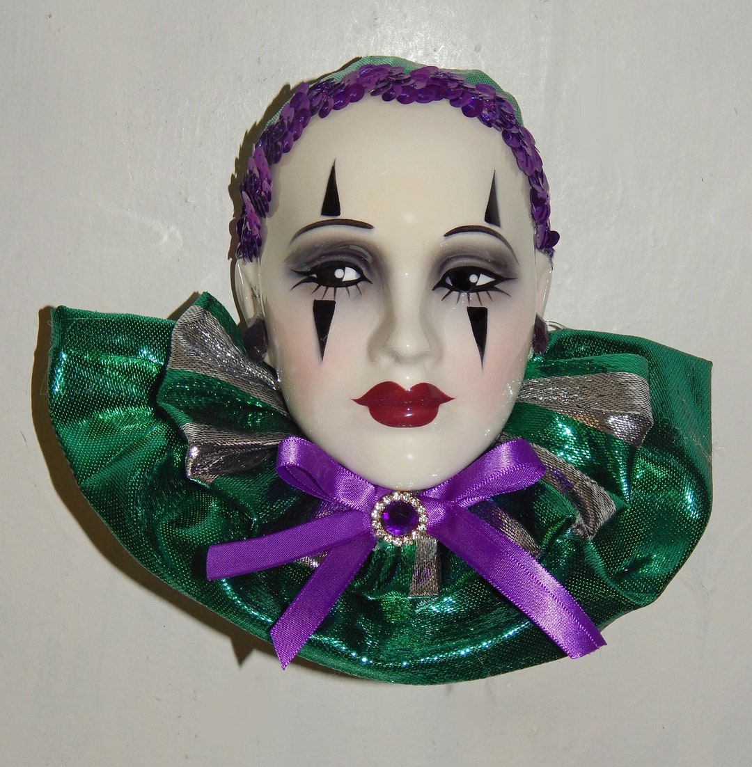 Unique Creations Pierrot Jester Clown Lady Face Mask Wall Hanging Decor ...