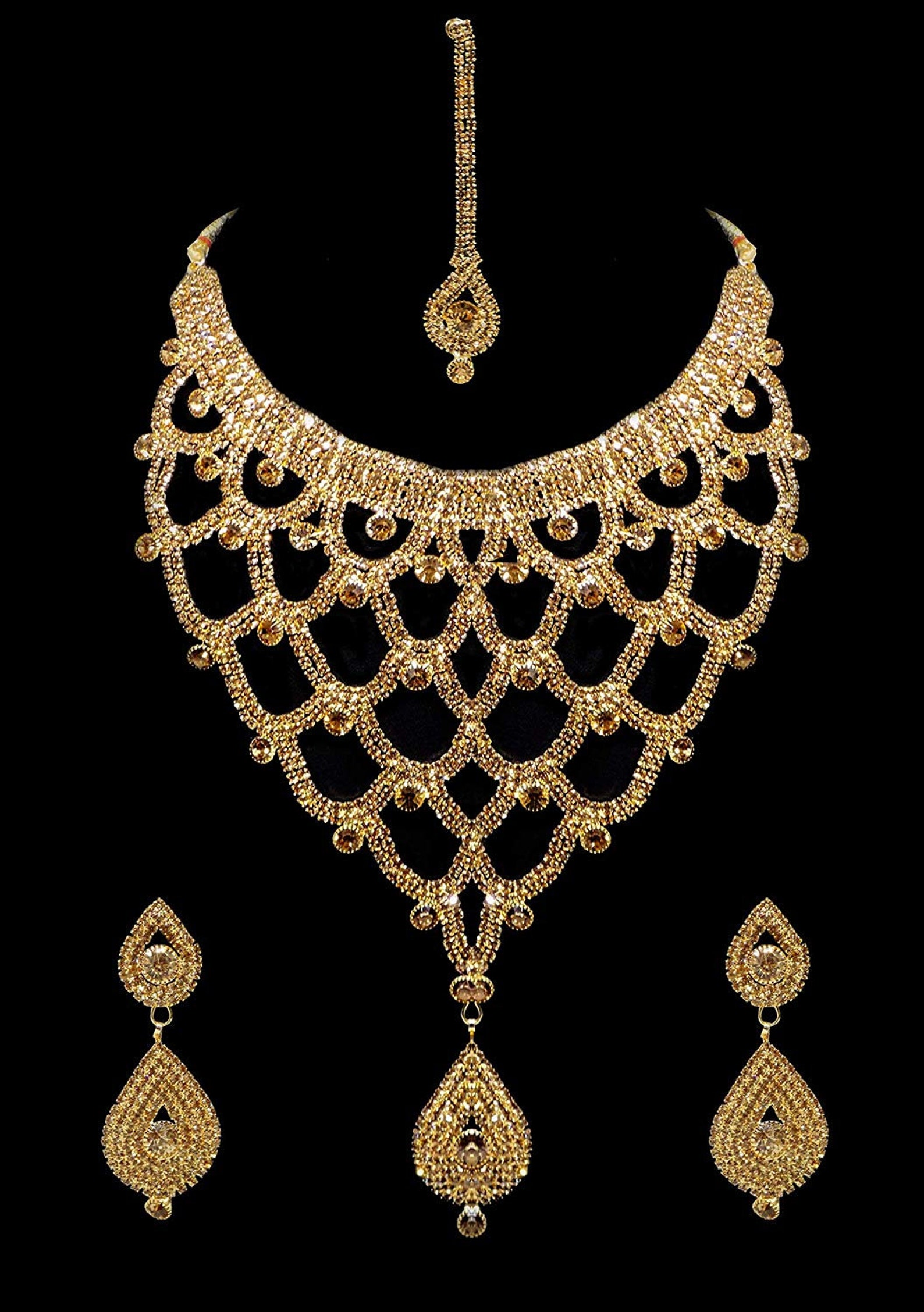 Gold Plated American Diamond Bridal Jewellery Set With Earring Etsy