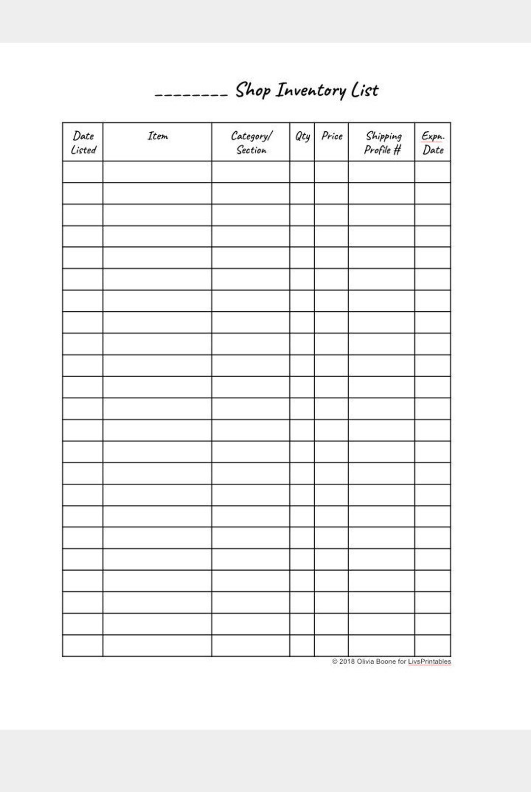 Shop Inventory List Printable Pdf Printable Business - Etsy Australia
