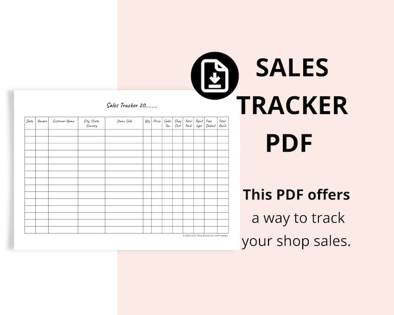 Sales Tracker Printable, Etsy Shop Printable, Planner Printable, Pdf ...