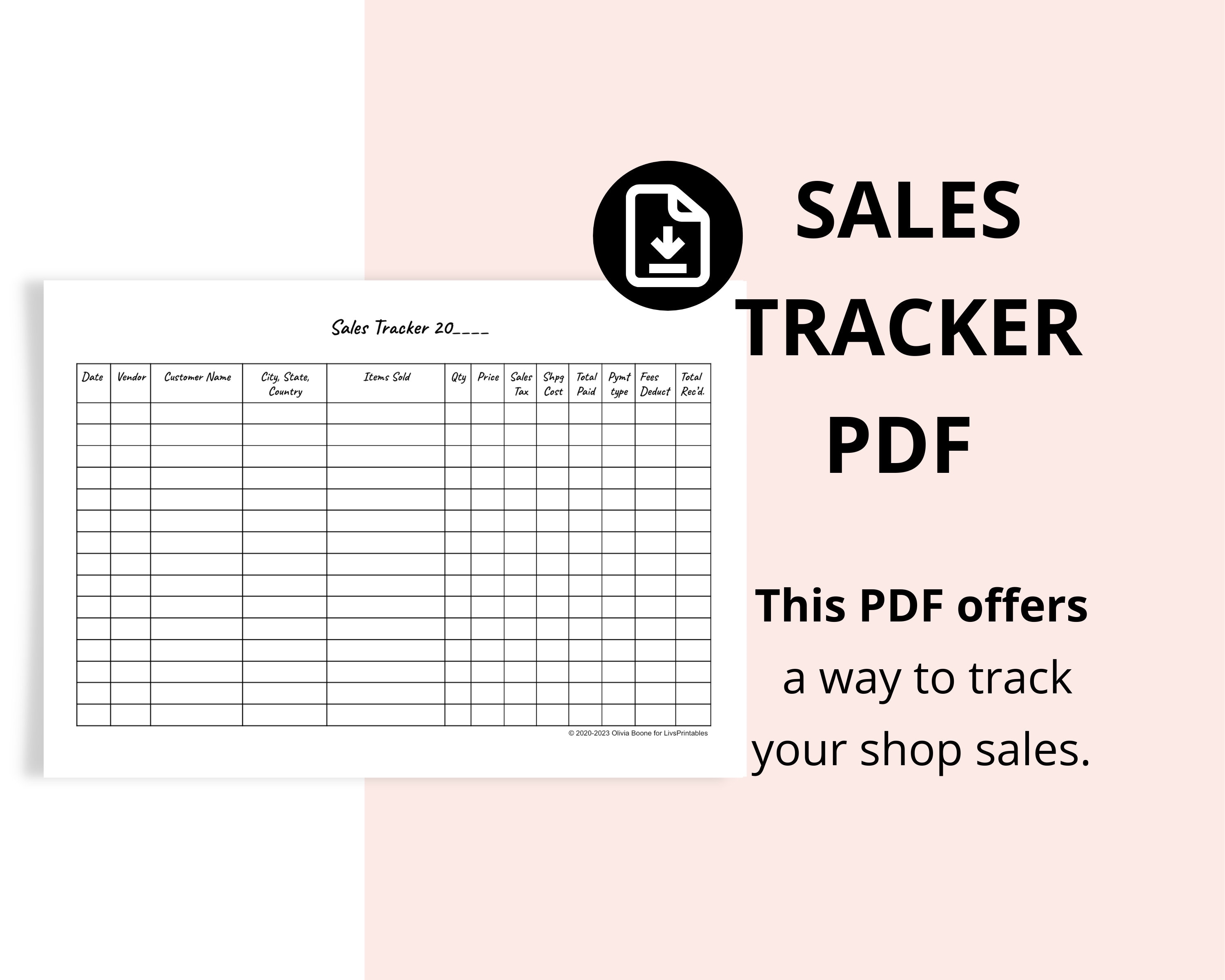 Sales Tracker Printable, Etsy Shop Printable, Planner Printable, Pdf ...