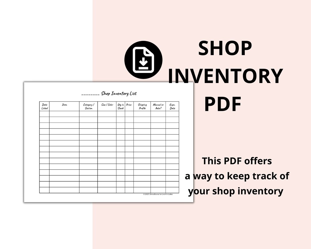 Shop Inventory List Printable, Pdf Printable, Business Planner, Pdf ...