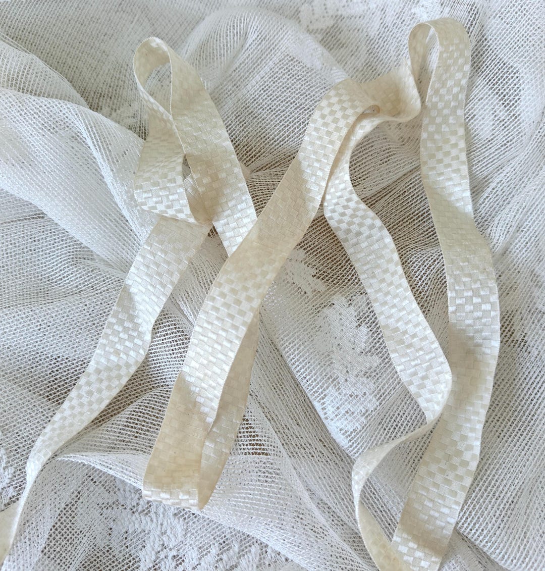 Antique Edwardian Satin Checkered Cream Silk Ribbon Super Soft ALL SILK ...