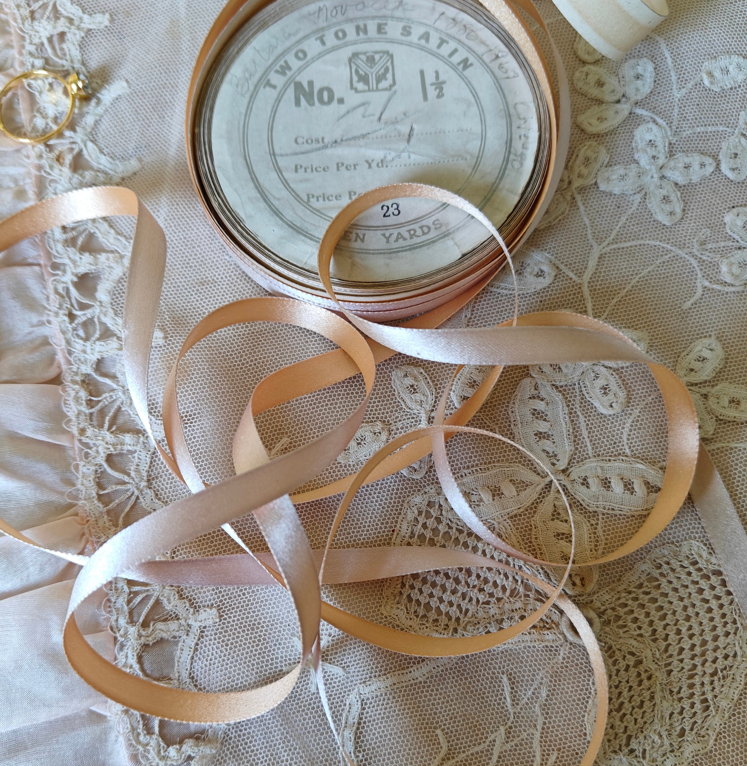 Antique Edwardian SILK 2 Tone Ribbon Bridal Lingerie Ribbon Satin ...