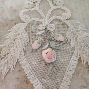 RARE Antique Edwardian Pink Rose Rosebuds Silk Ribbonwork Embroidered ...